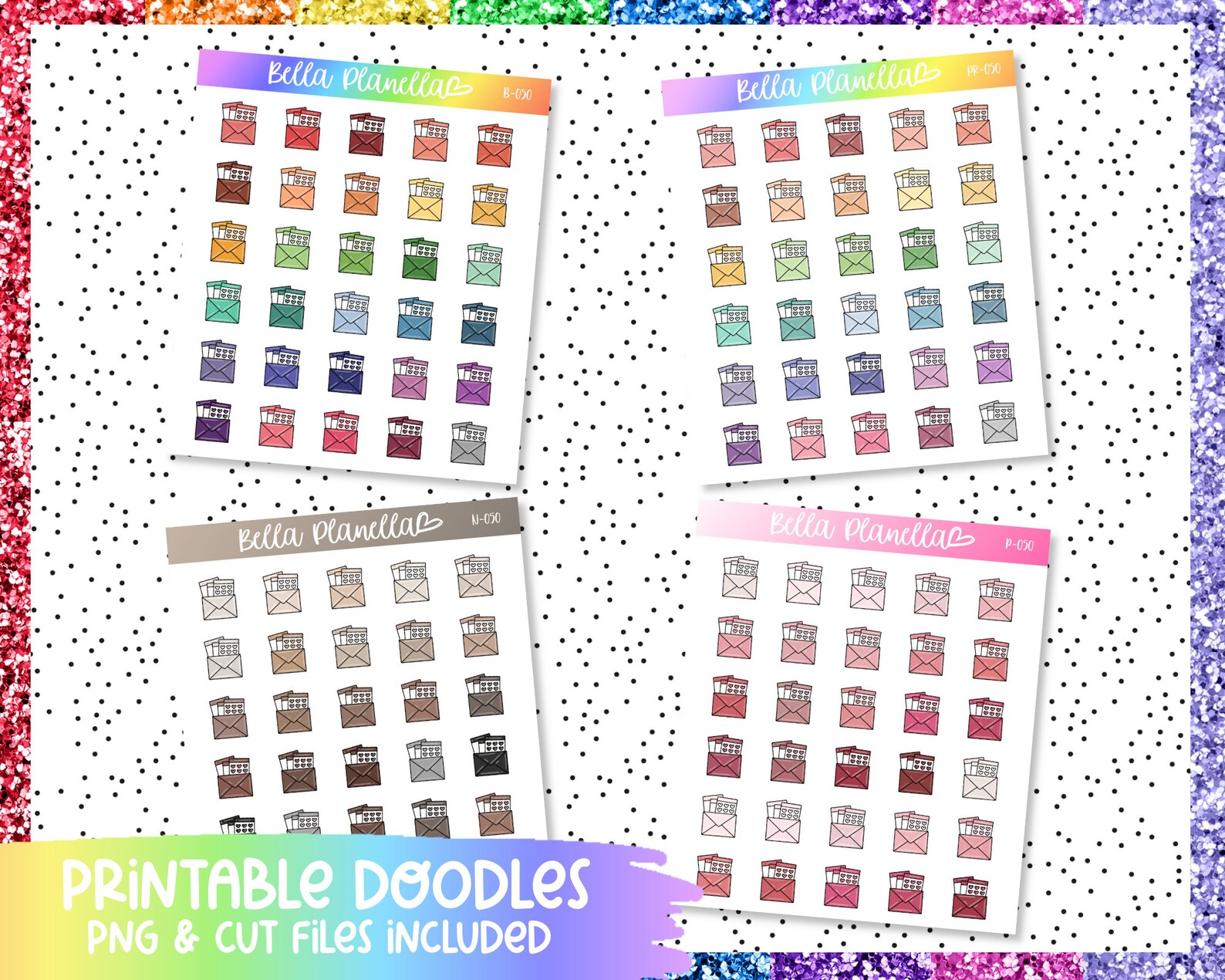 Sticker Mail || 4 Colours || Printable Doodles || Printable || Cut Line ...