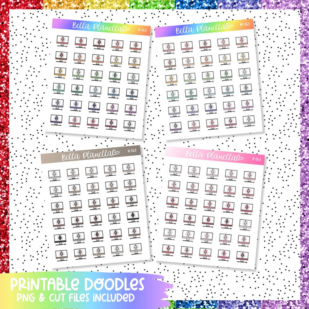 Desktop Sims || 4 Colours || Printable Doodles || Printable || Cut Line ...