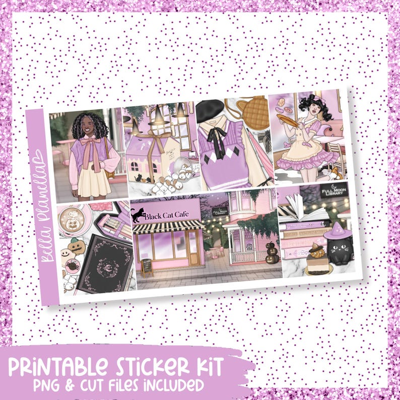 Black Cat Cafe || Printable Weekly Kit || Printable || Cut Line Files ...