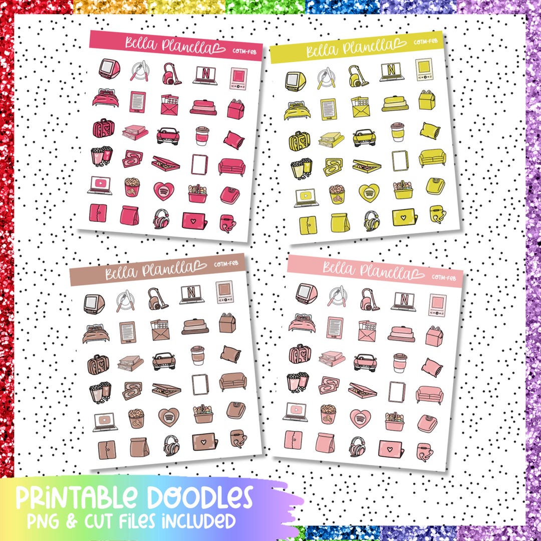 February Colour of the Month 4 Colours Printable Doodles Printable Cut ...