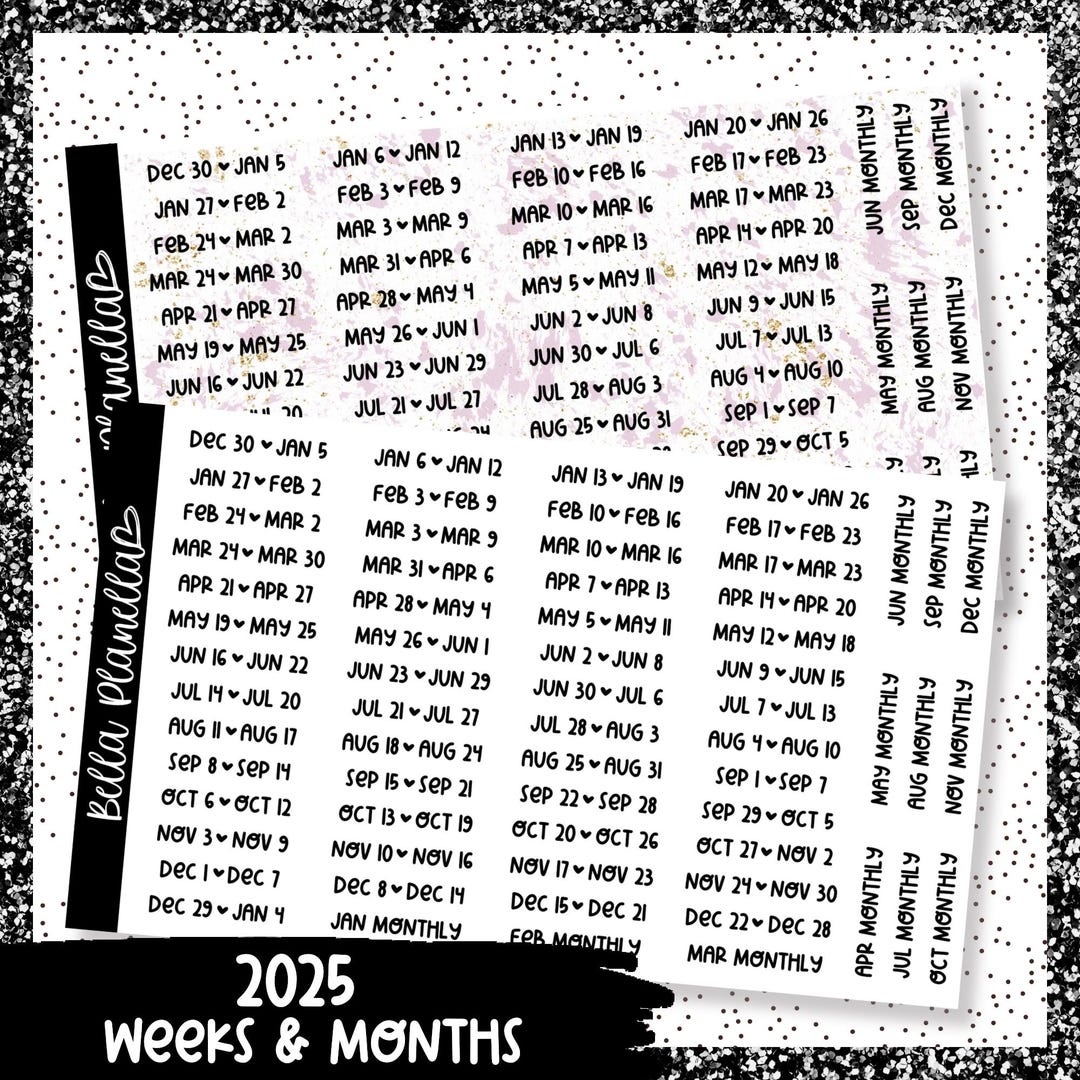 2025 Weeks & Months || Printable Weekly Labels || Printable || Cut Line ...