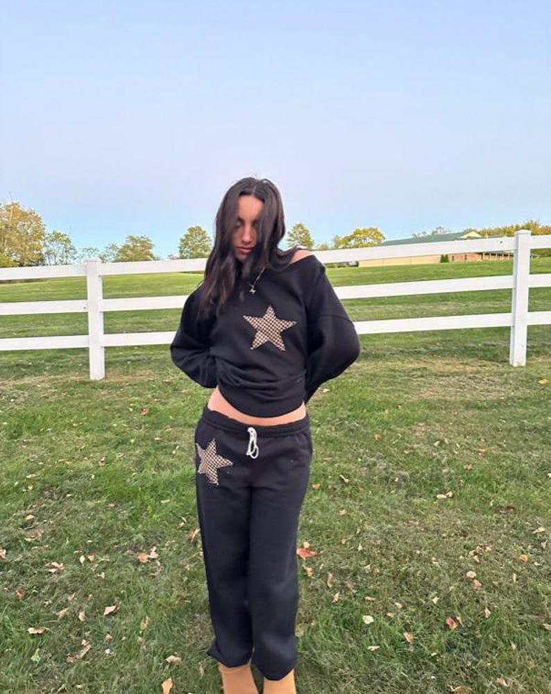 Single Plaid Star Patchwork Hoodie Embroidered Patchwork Hoodie Trendy ...