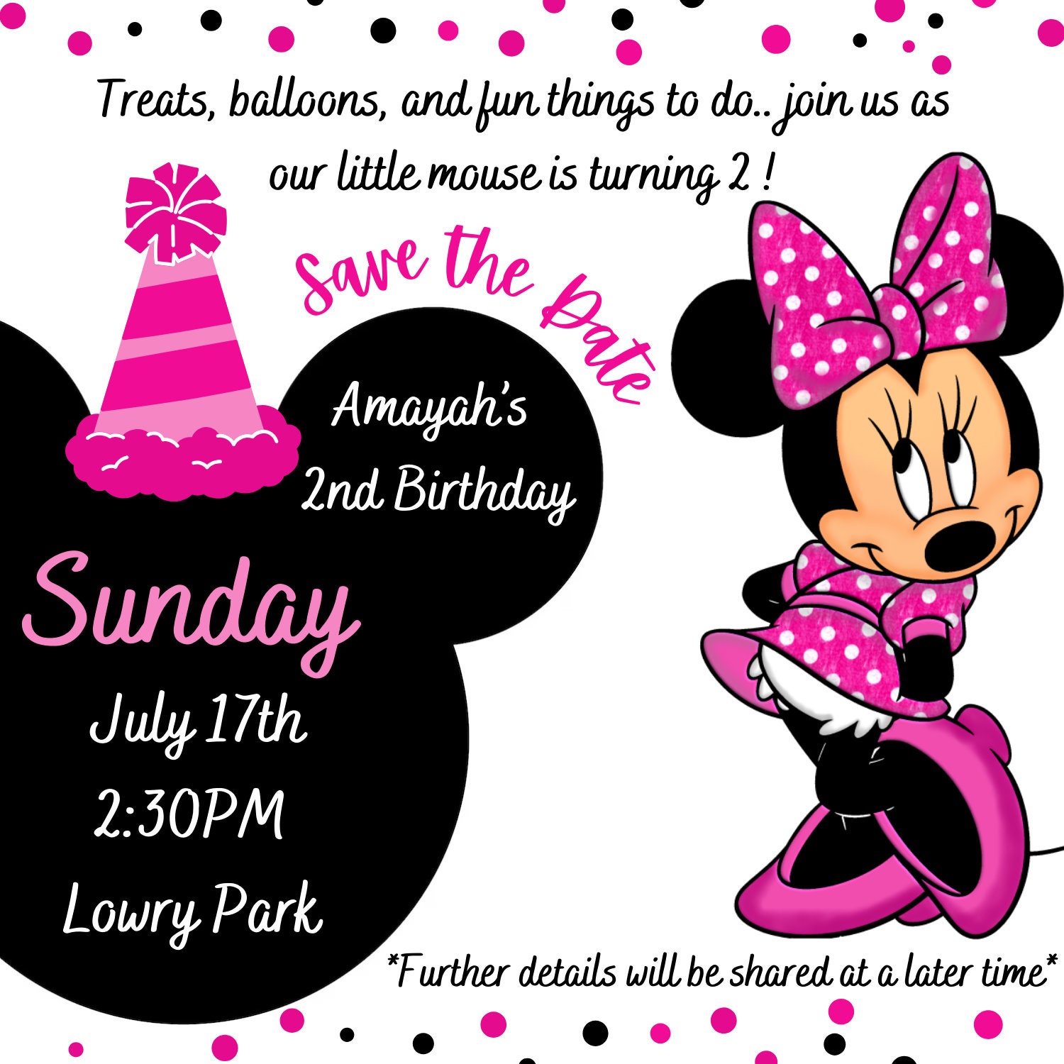 Editable Digital Minnie Mouse Birthday Save the Date & Invitation - Etsy