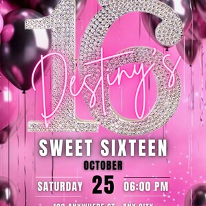 Editable Pink Sweet 16 Invitation - Etsy