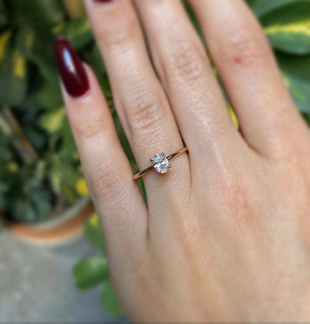 14k Gold Diamond Oval Ring, Oval Solitaire Ring, Oval Engagement Ring ...