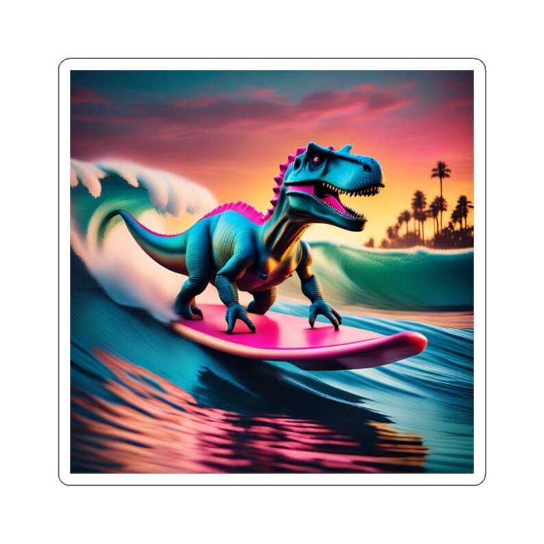 Surfing T-rex Stickers Tyrannosaurus Rex Sticker Dinosaur Stickers ...
