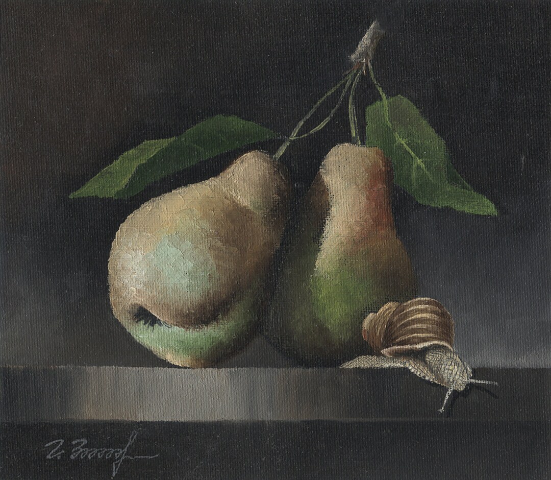 Pears With Snail, Oil Still Life Painting on Canvas, Framed/unframed ...