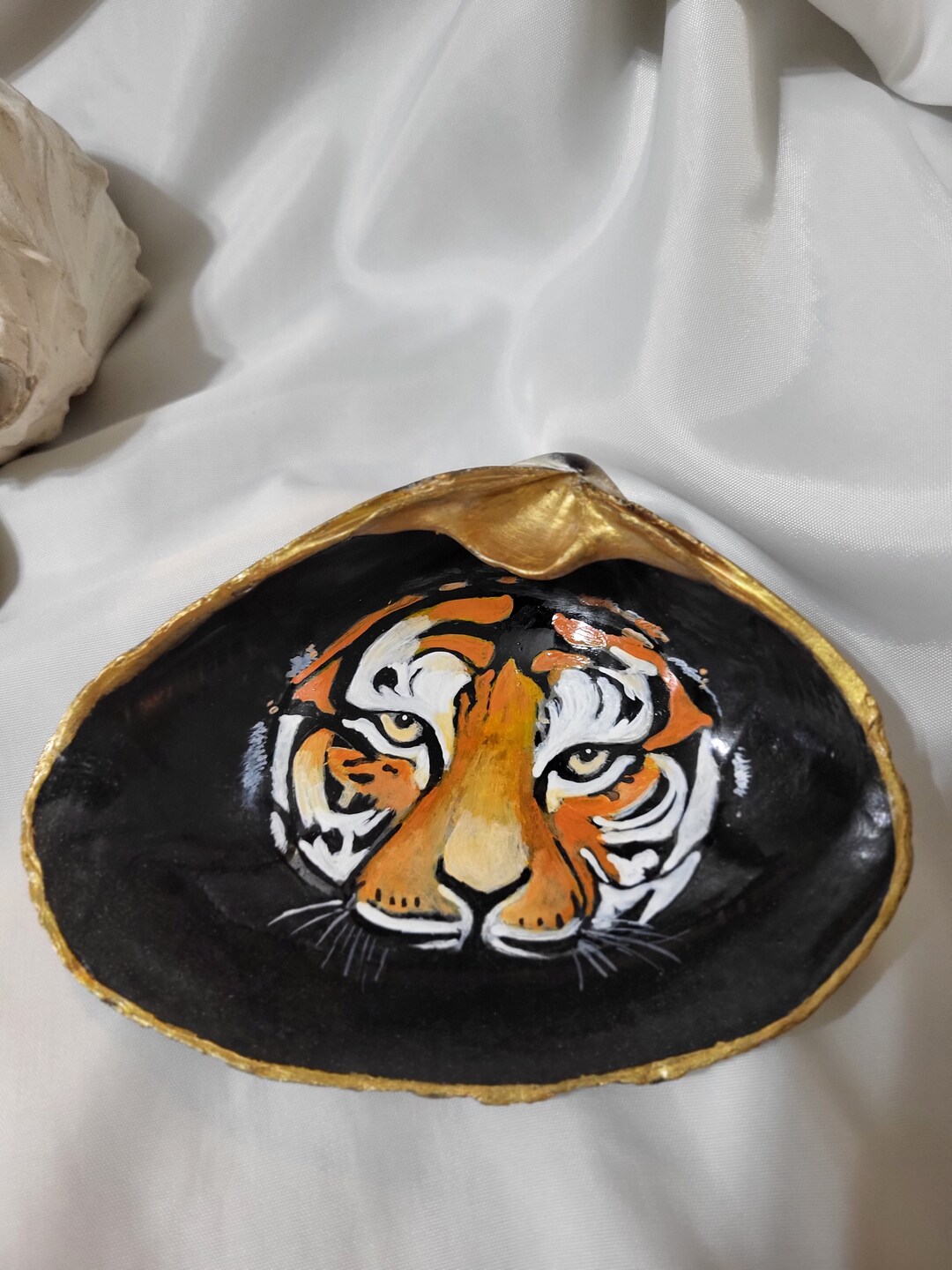 Hand Painted Tiger Shell, Tiger on Clam Shell, Unique Gifts, Ornament ...