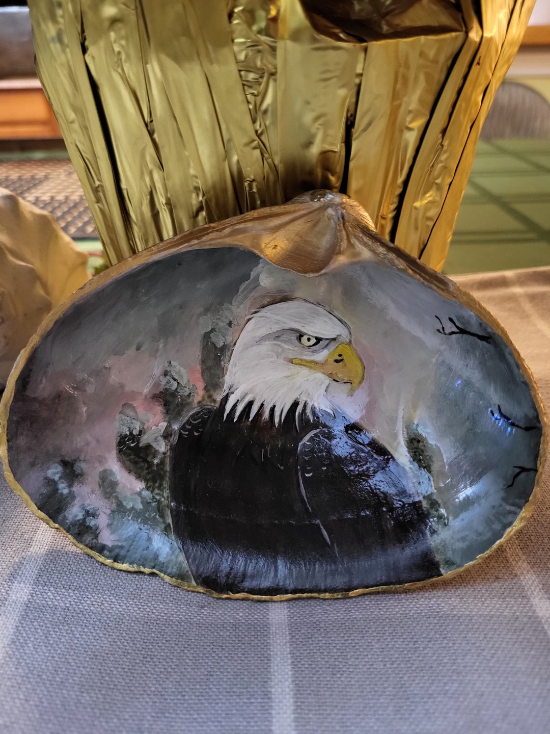 Hand Painted Bald Eagle on Clam Shell, Paintings of Birds, Bird Decor, Gift for Bird Lover ...