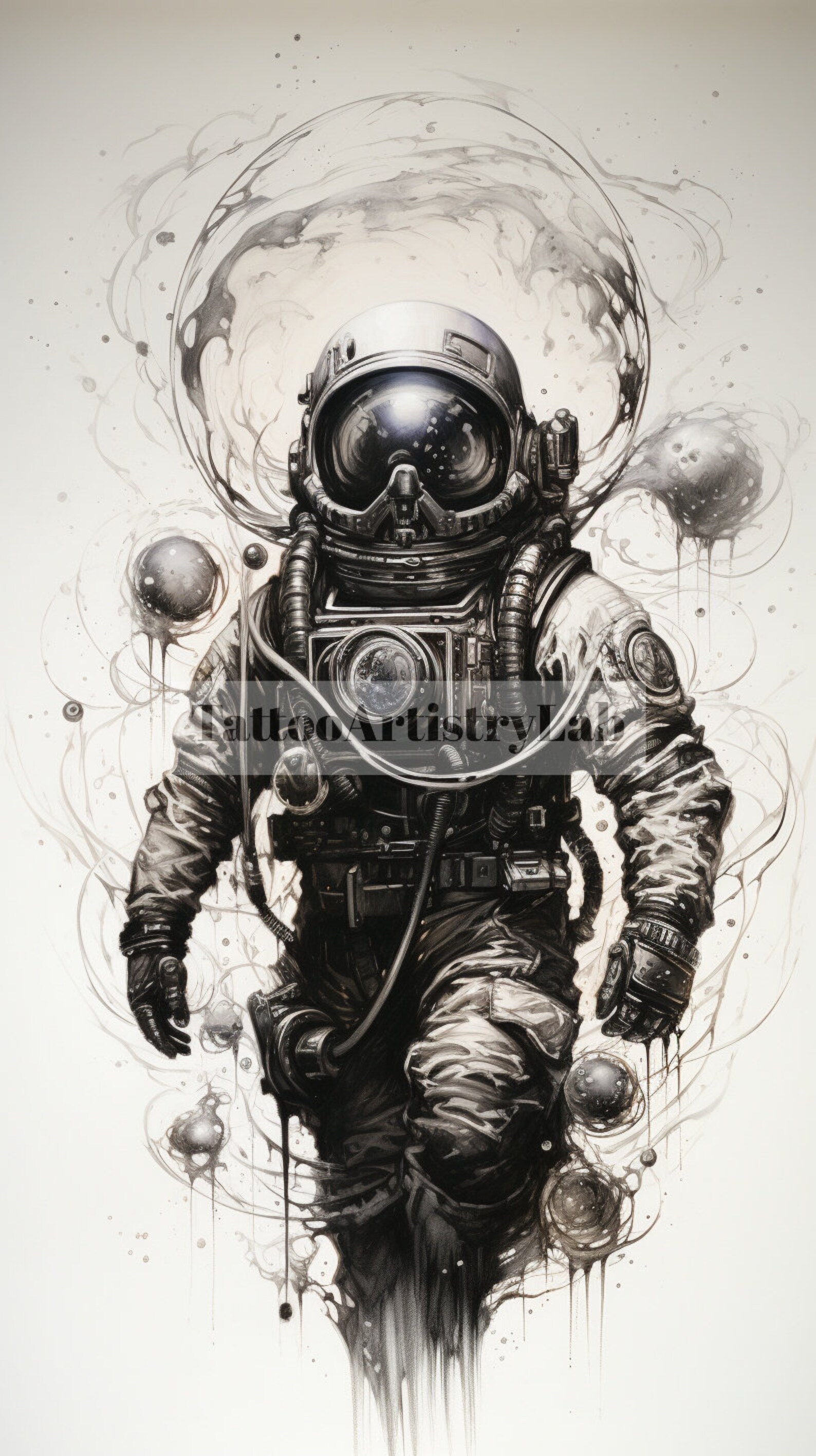 Tattoo Idea Spaceman Digital Art Black Ink Sketch Downloadable Print ...