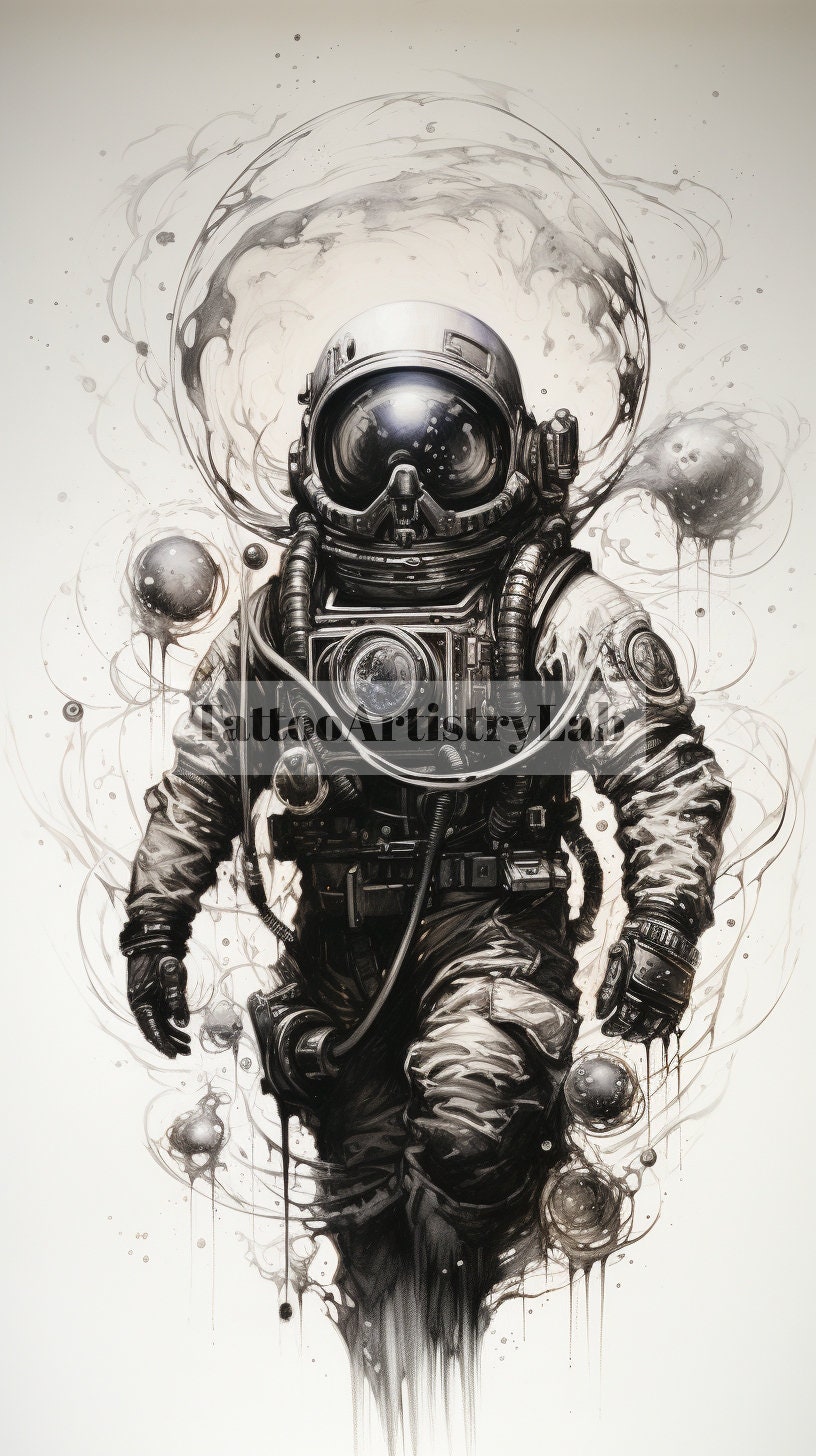 Tattoo Idea Spaceman Digital Art Black Ink Sketch Downloadable Print ...