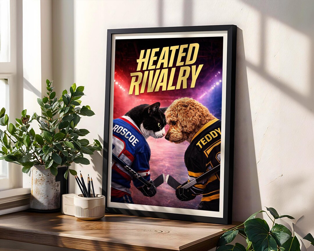 Heated Rivalry Poster, Custom Hockey Rivalry Dog & Cat Print, Funny Pet ...
