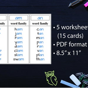 Word Family Reading Printables Flashcards Worksheet Homeschool ...