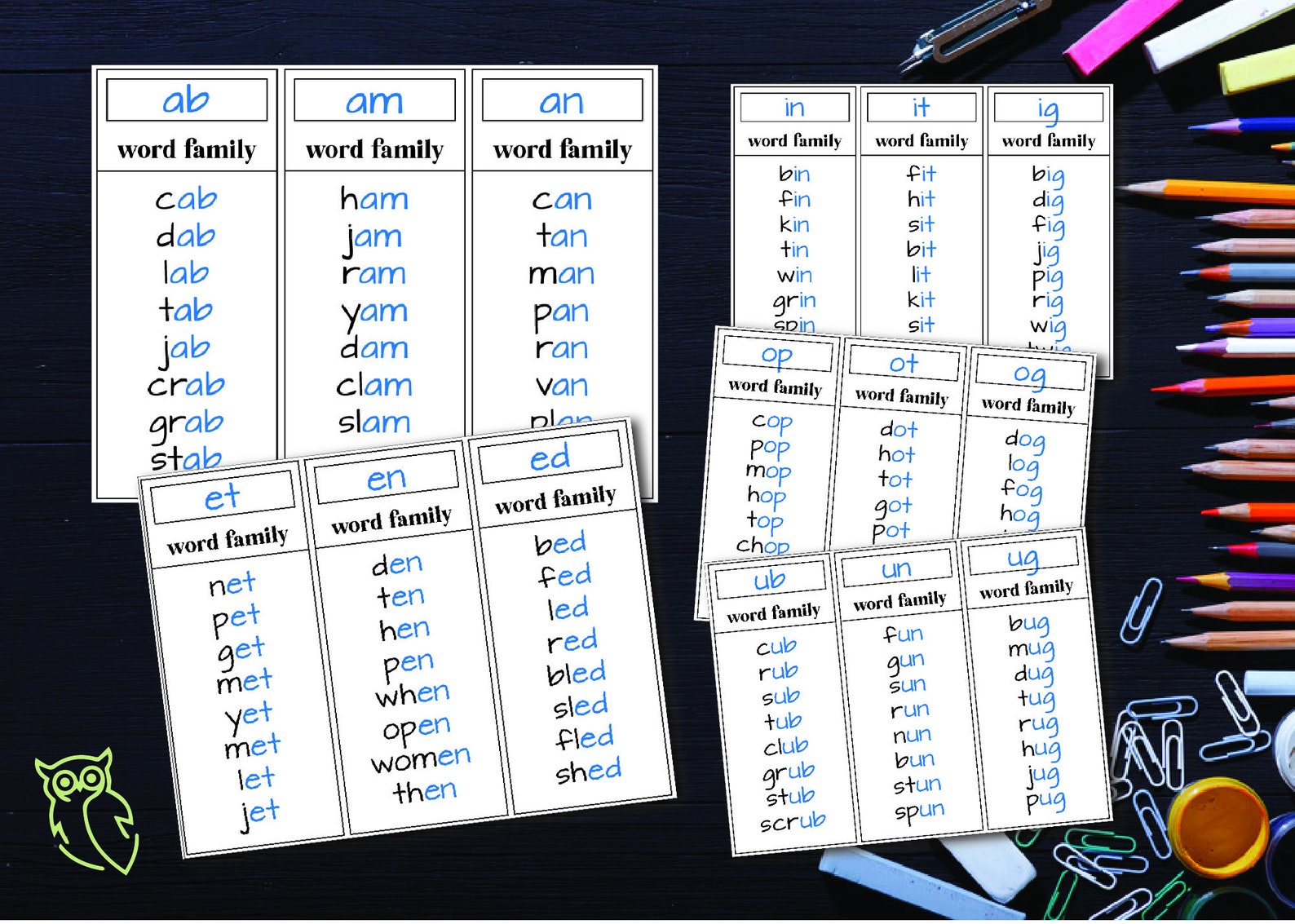 Word Family Reading Printables Flashcards Worksheet Homeschool ...