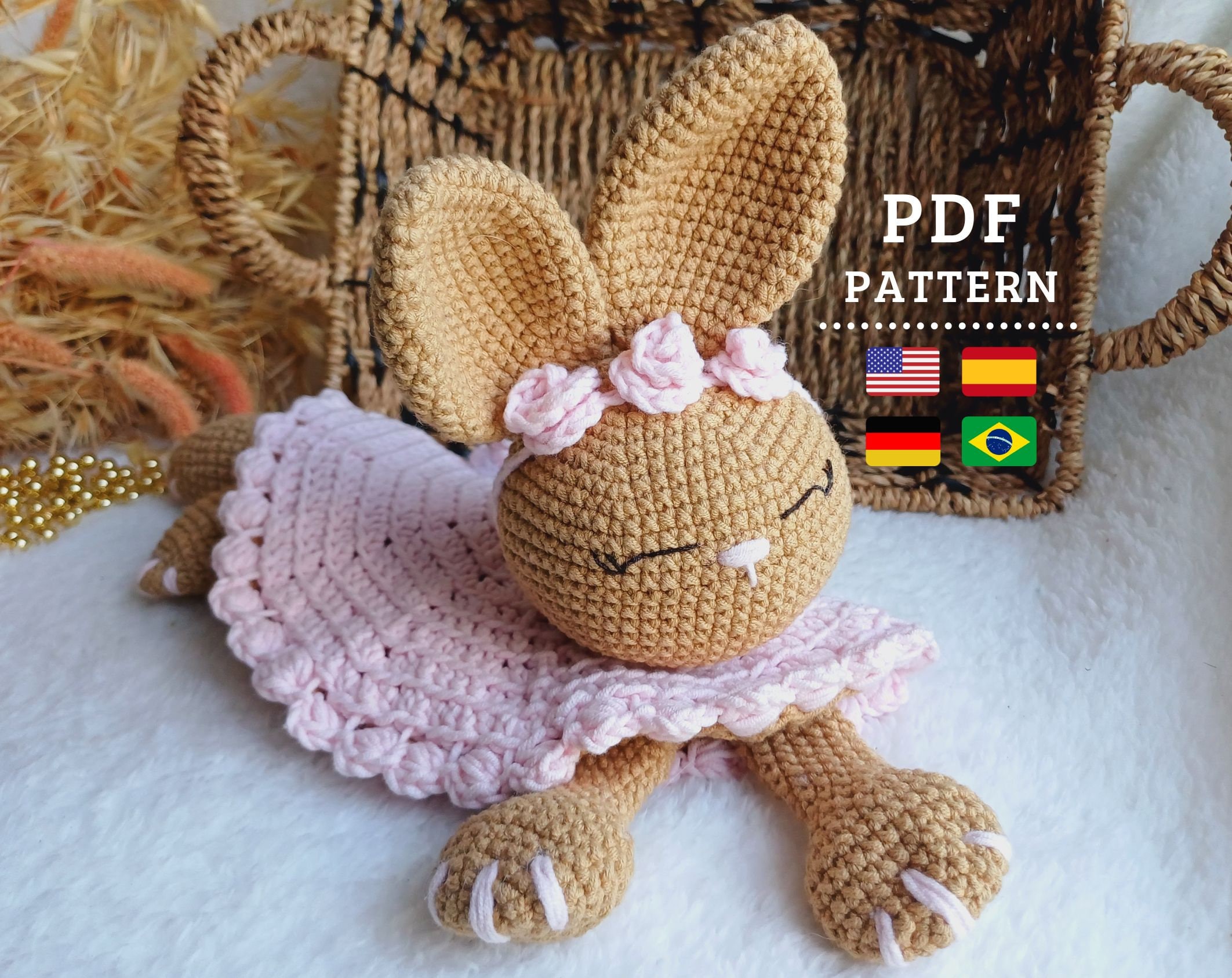 Crochet Pattern, Lovey Bunny Security Blanket, Comforter Blanket ...