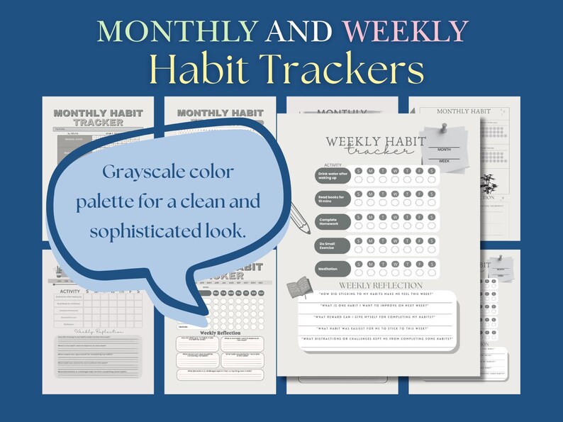 Digital Weekly Planner Printable Monthly Habit Tracker PDF Student ...
