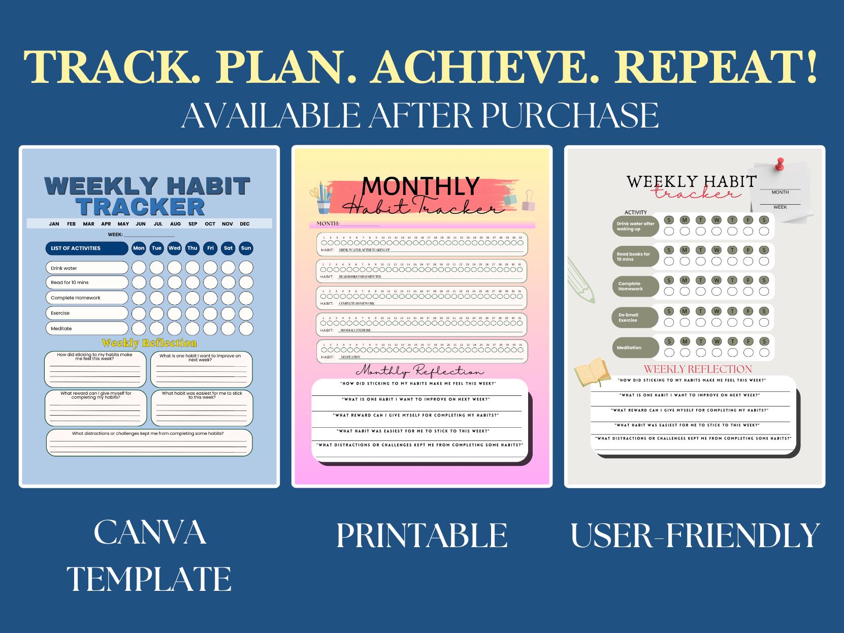 Digital Weekly Planner Printable Monthly Habit Tracker PDF Student ...