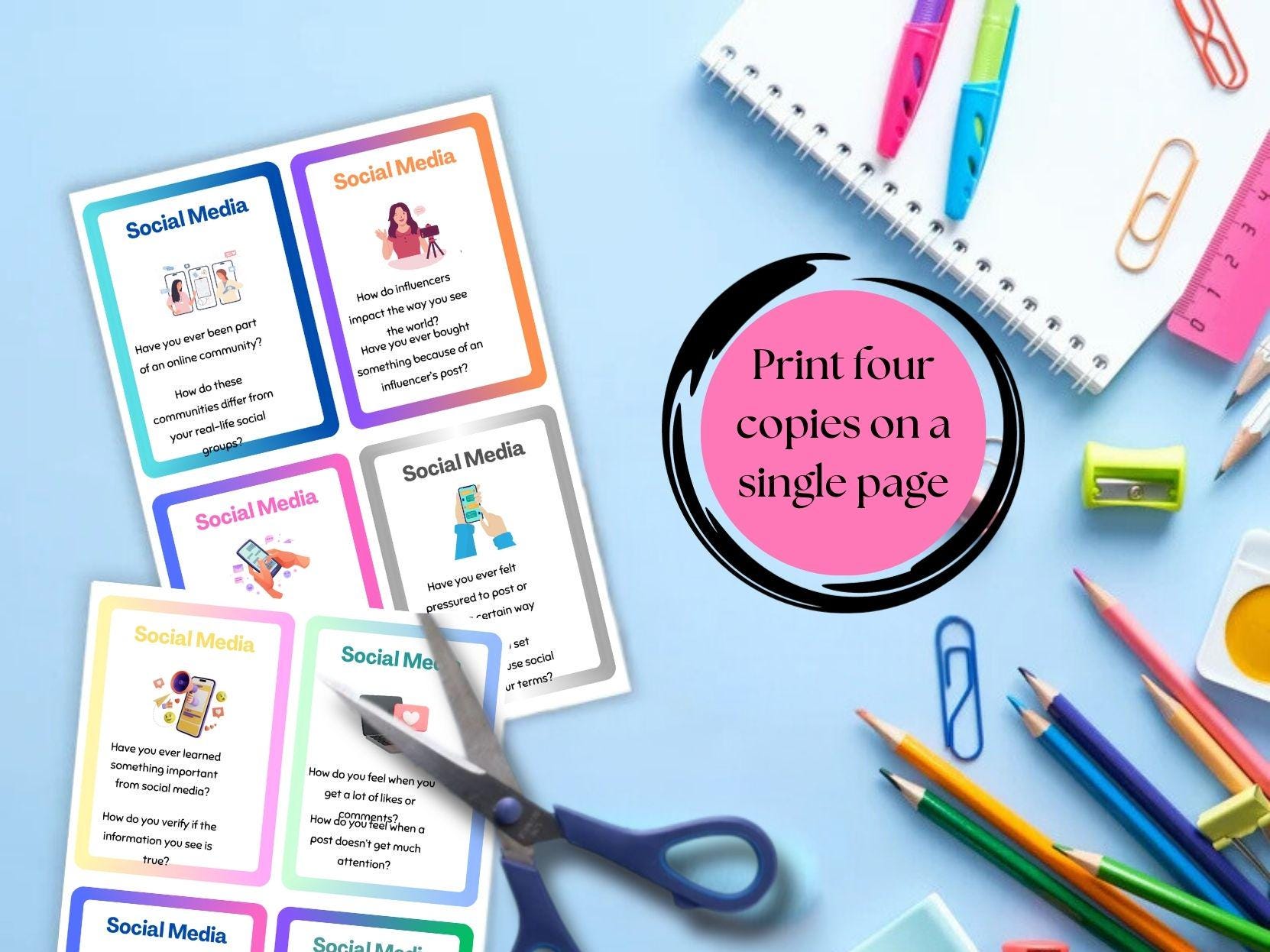 Printable Social Media Reflection Cards for Teens Focused Flashcards ...