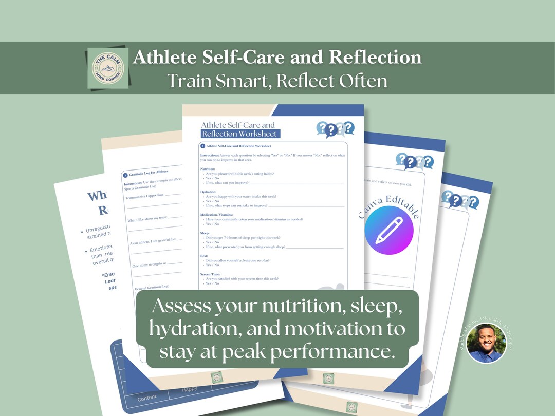 Sports Psychology Worksheet for Athletes Self Care Reflection Journal ...