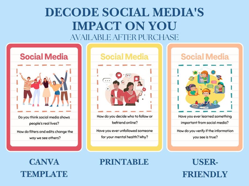 Printable Social Media Reflection Cards for Teens Focused Flashcards ...