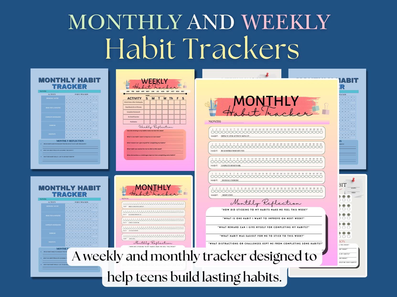Digital Weekly Planner Printable Monthly Habit Tracker PDF Student ...