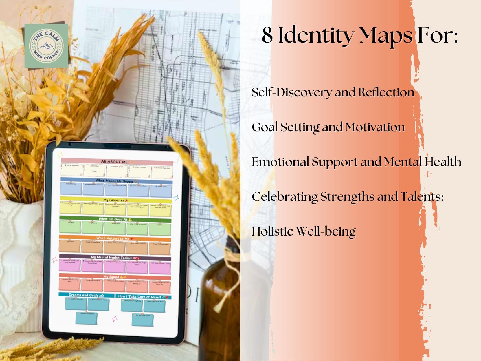 Interactive Identity Map Worksheet for Teens Printable Growth Mindset ...