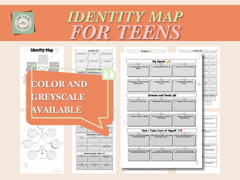 Interactive Identity Map Worksheet for Teens Printable Growth Mindset ...