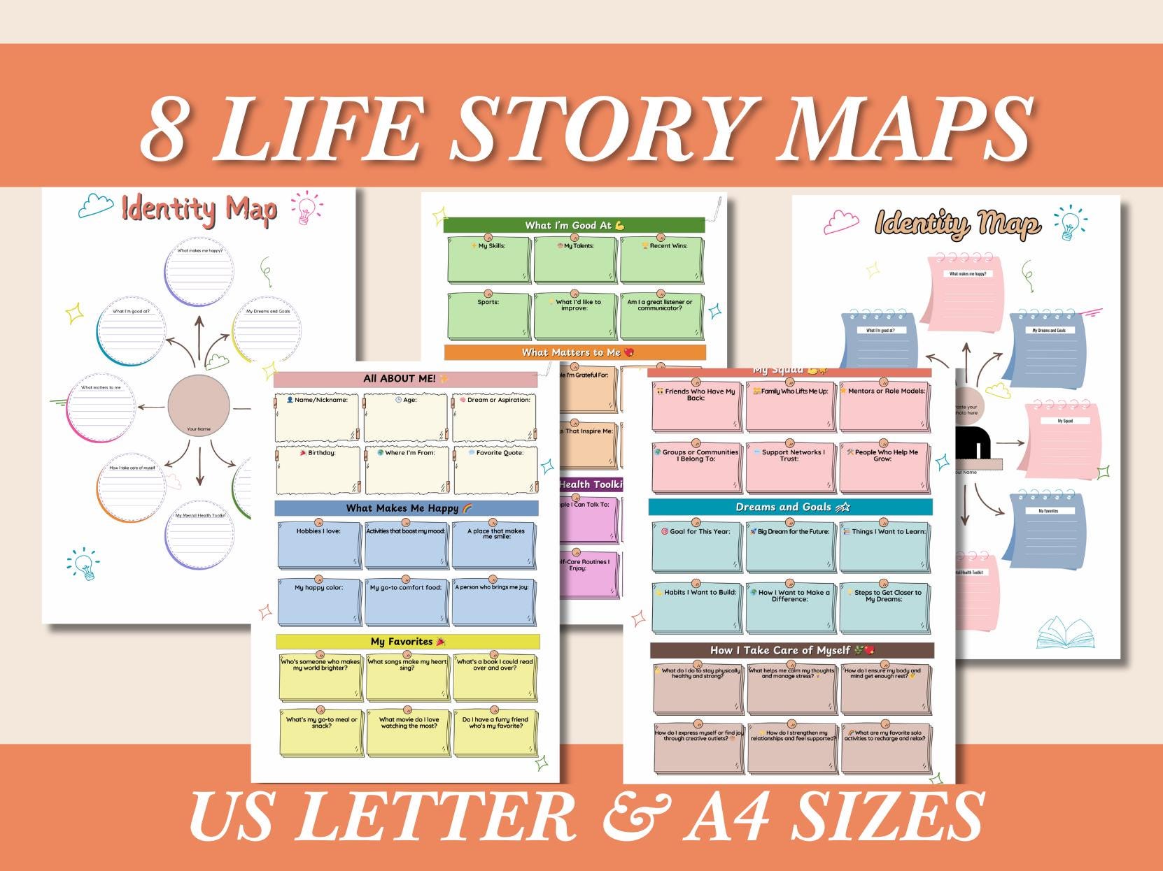 Interactive Identity Map Worksheet for Teens Printable Growth Mindset ...