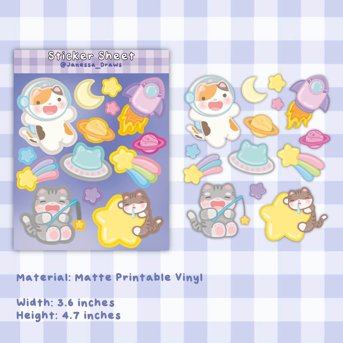 Outer Space Sticker Sheet Handmade Matte Vinyl Kawaii Stationary Deco ...