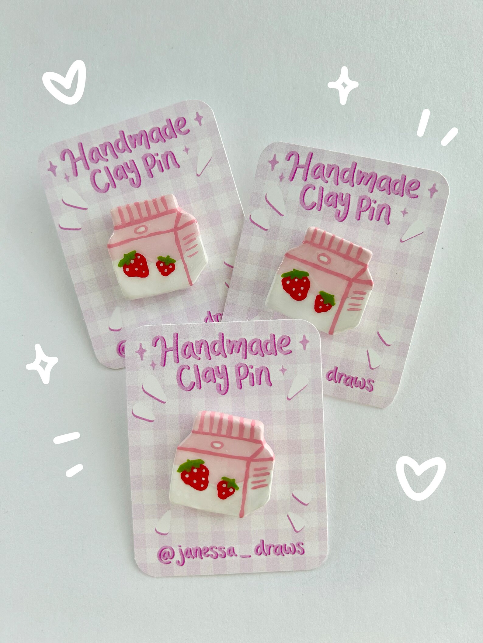 Cute Handmade Strawberry Milk Clay Pin Polymer Clay Hand Sculpted Hand ...
