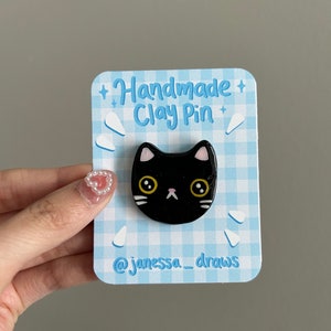 Cute Handmade Cat Clay Pins Polymer Clay Hand Sculpted Hand Painted UV ...