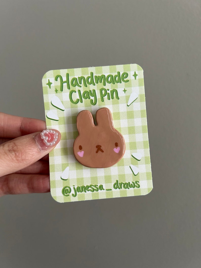 Cute Handmade Bunny Clay Pins Polymer Clay Hand Sculpted Hand Painted ...