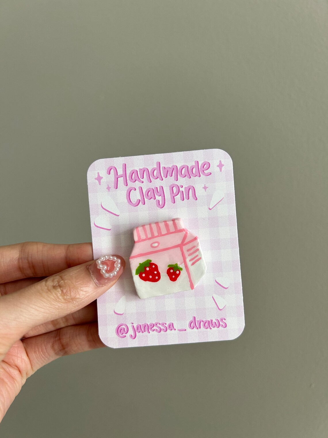 Cute Handmade Strawberry Milk Clay Pin Polymer Clay Hand Sculpted Hand ...