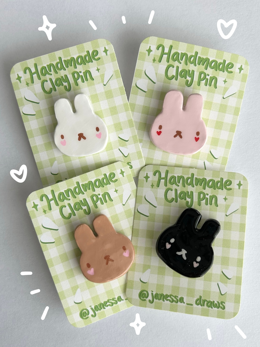 Cute Handmade Bunny Clay Pins | Polymer Clay | Hand Sculpted | Hand ...