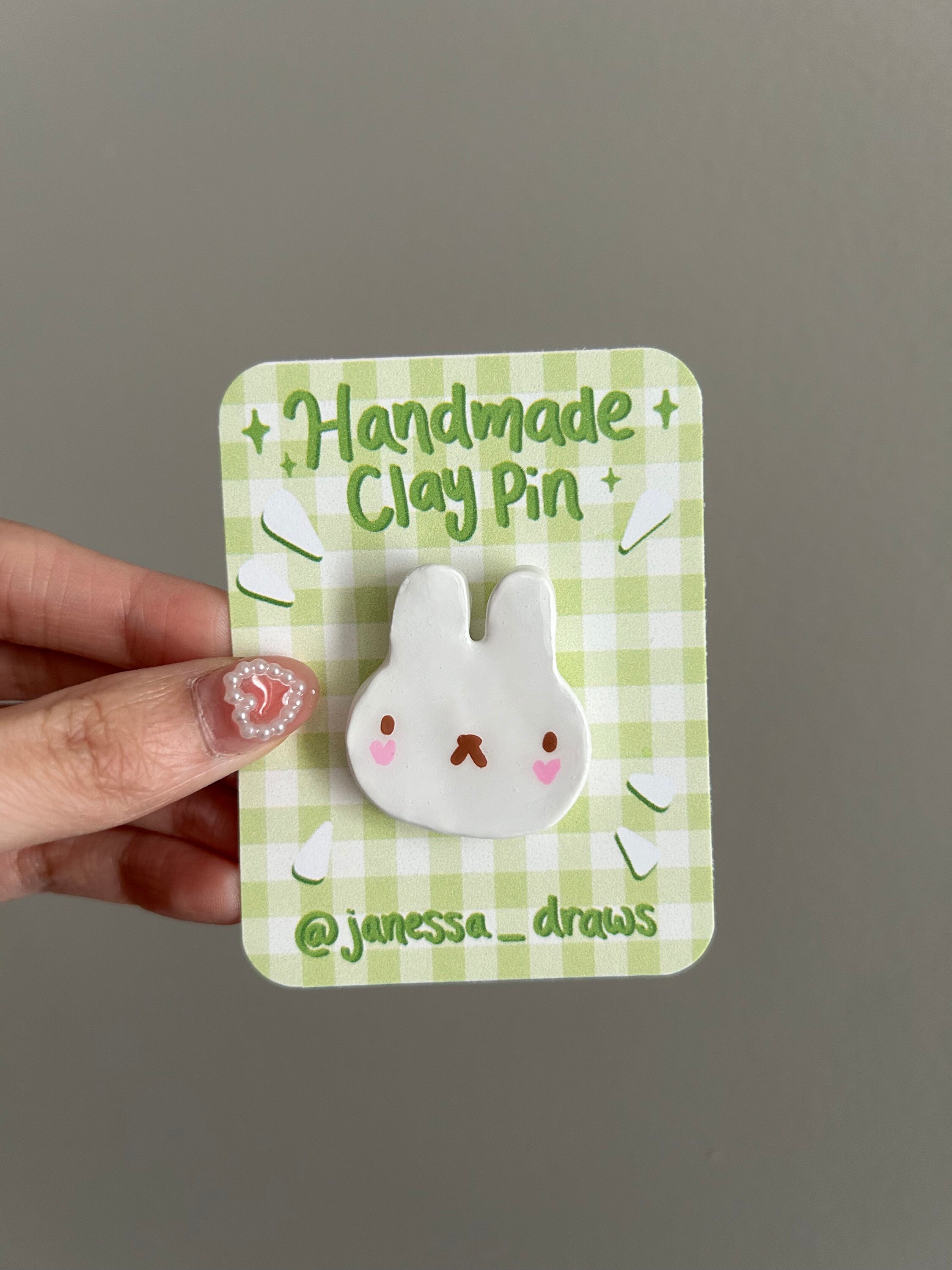Cute Handmade Bunny Clay Pins Polymer Clay Hand Sculpted Hand Painted ...