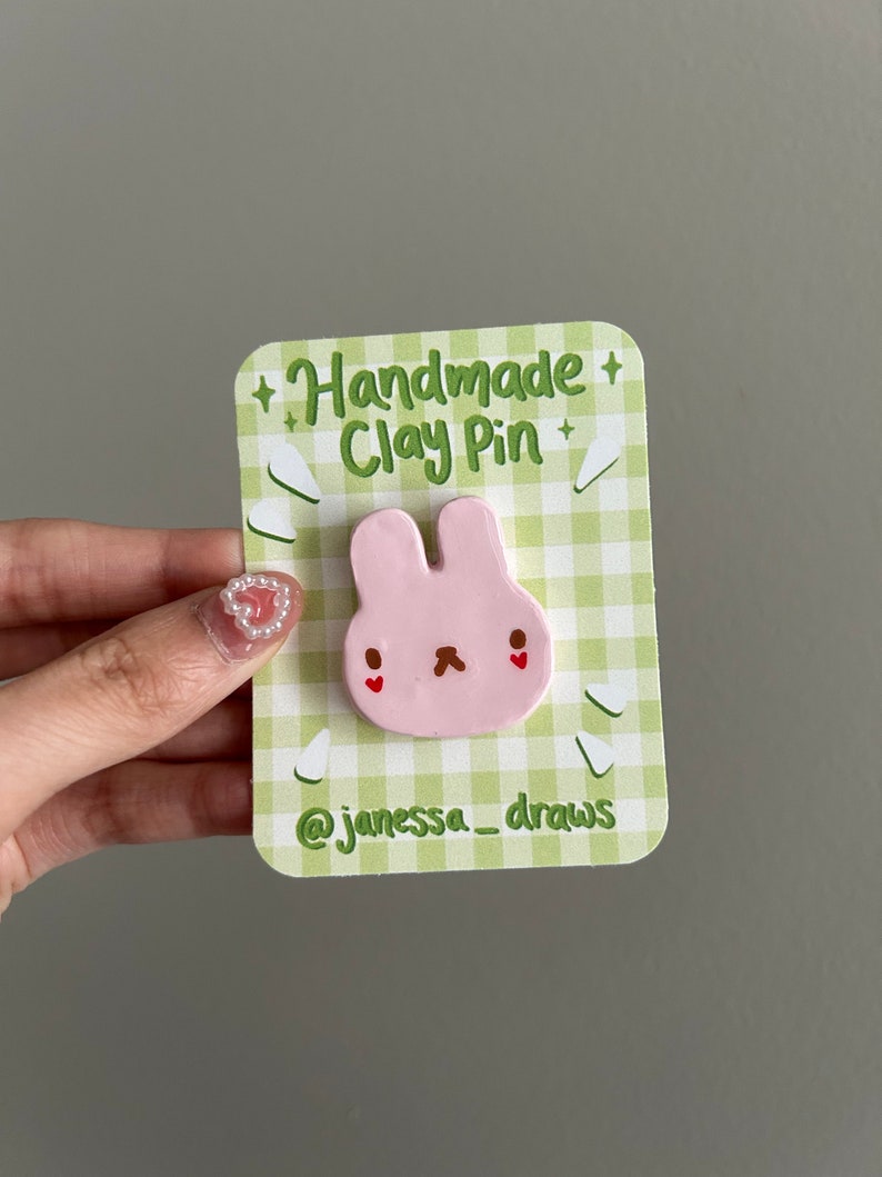 Cute Handmade Bunny Clay Pins Polymer Clay Hand Sculpted Hand Painted ...