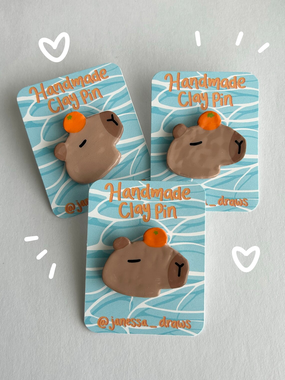 Cute Handmade Capybara Clay Pin Polymer Clay Hand Sculpted Hand Painted ...