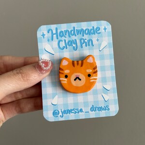 Cute Handmade Cat Clay Pins Polymer Clay Hand Sculpted Hand Painted UV ...