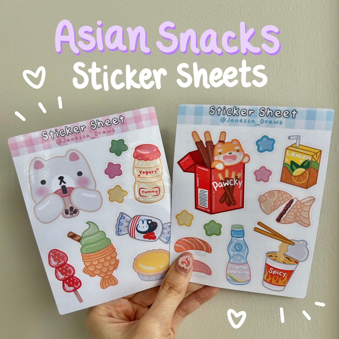 Cute Handmade Asian Snacks Sticker Sheet Laminated Water Resistant ...