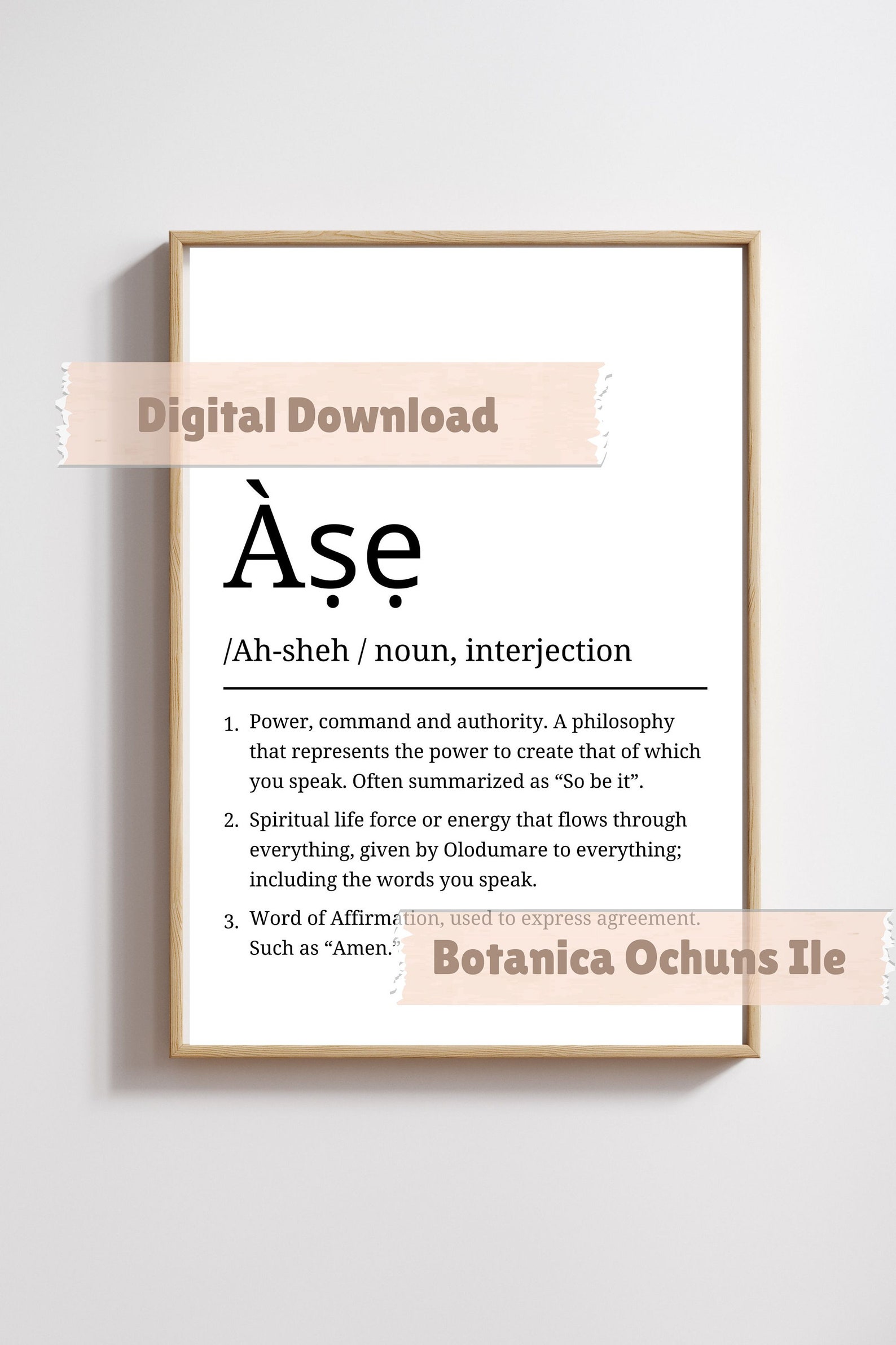 Ase Definition, African Yoruba Word, English Meaning, Wall Art, Digital ...
