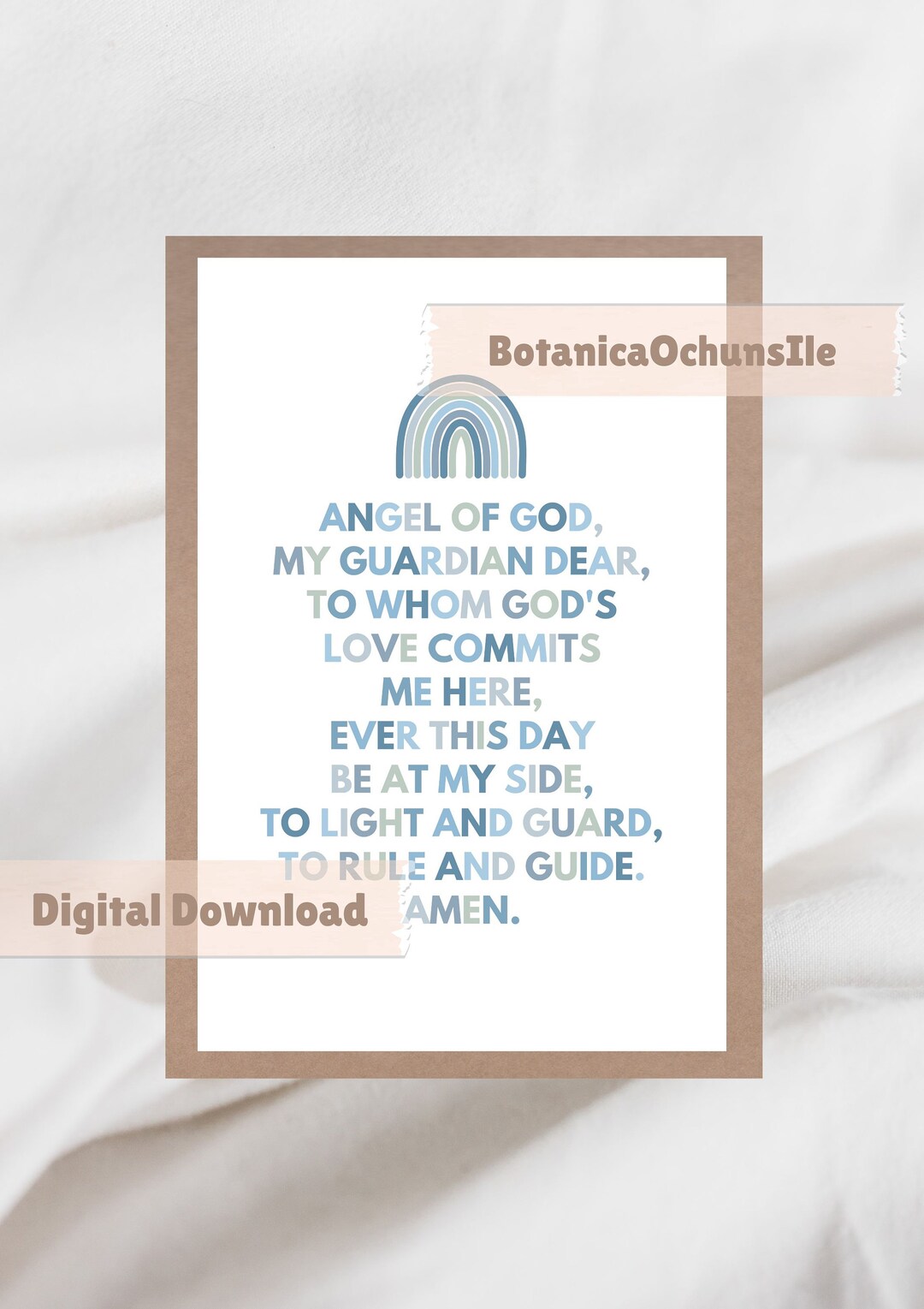Guardian Dear Angel of God Prayer, Blue Instant Download Printable ...