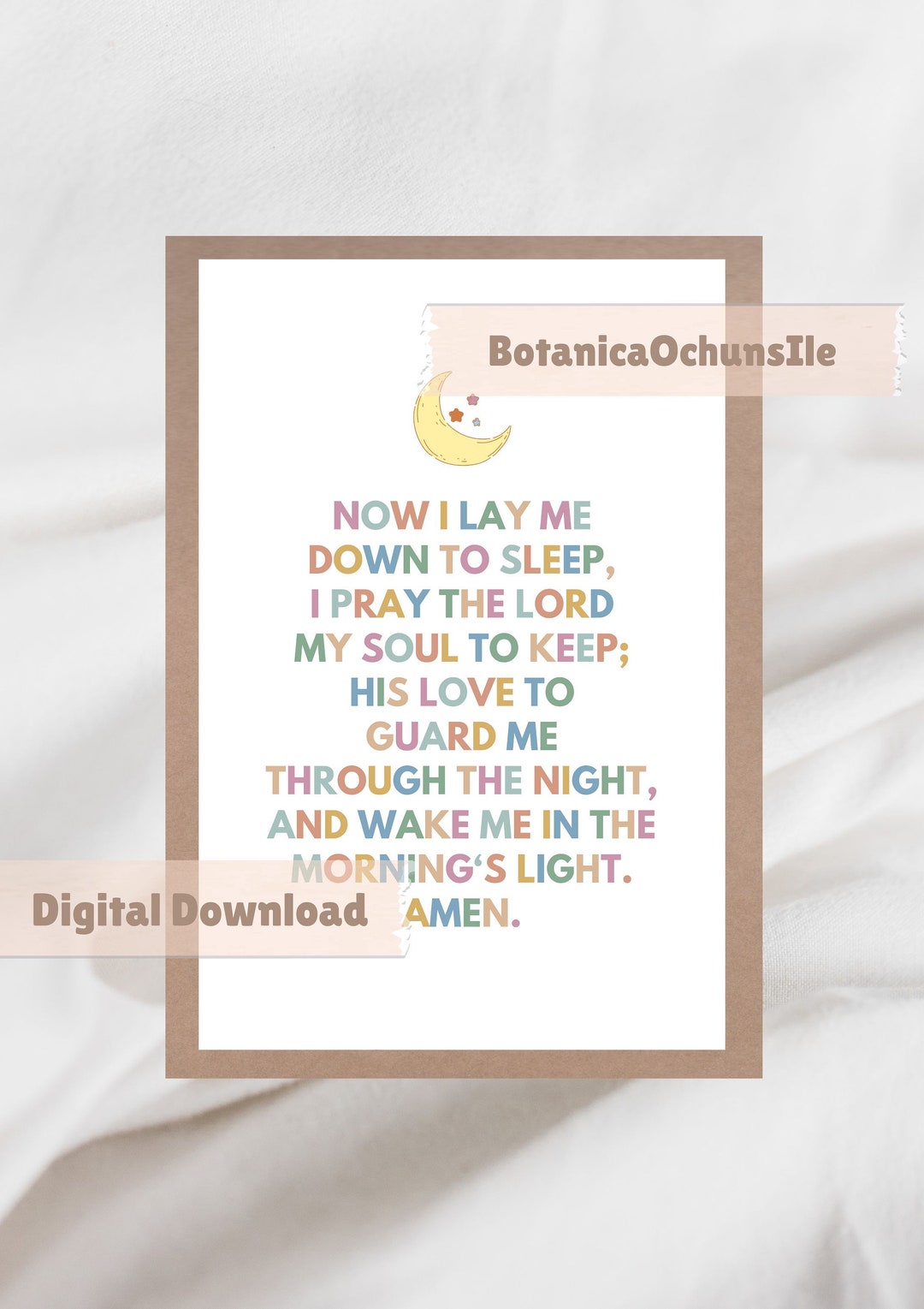 Now I Lay Me Down to Sleep Multicolor Bedtime Prayer, Instant Digital ...