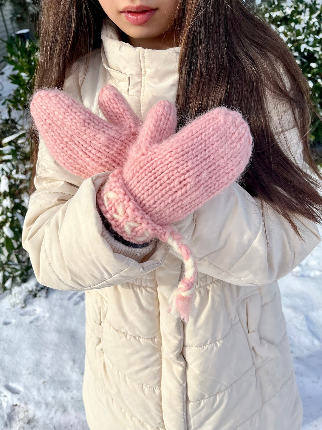 Little Girl Pink Mittens - Hand-knit Scandinavian Mittens for Girls - Etsy