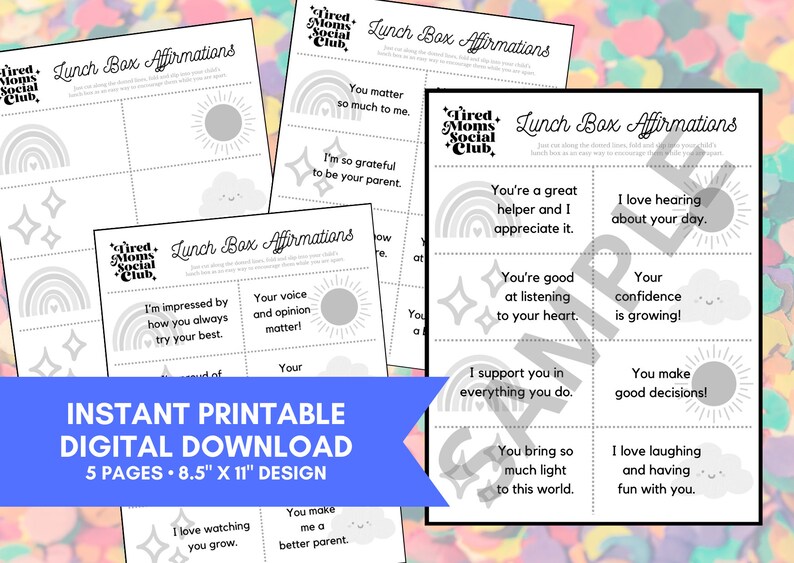 Printable Lunch Box Affirmation Notes for Kids | PDF + PNG | Black and ...