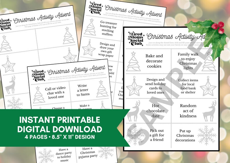 Printable Christmas Activity Advent Slips | PDF + PNG | Black and White ...