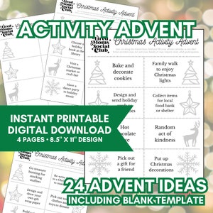 Printable Christmas Activity Advent Slips | PDF + PNG | Black and White ...
