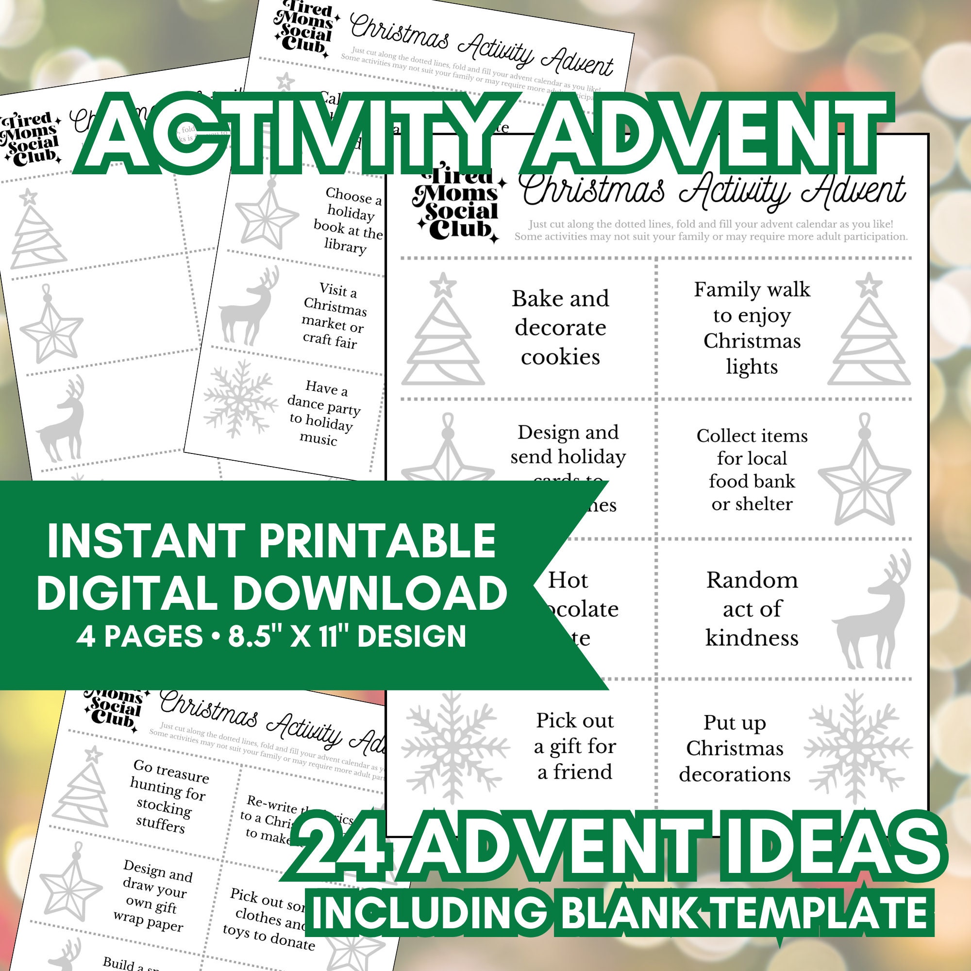 Printable Christmas Activity Advent Slips | PDF + PNG | Black and White ...
