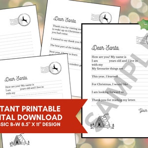 Printable Letters to Santa Template | PDF + PNG | Black and White ...