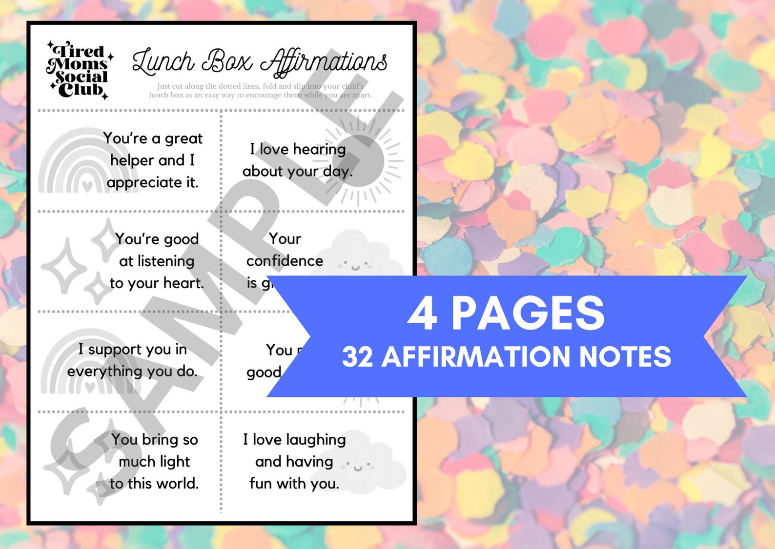 Printable Lunch Box Affirmation Notes for Kids PDF PNG Black and White ...