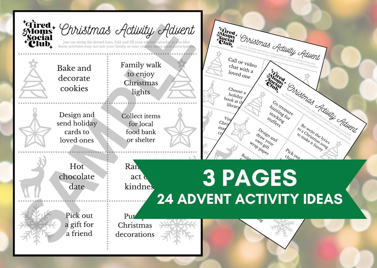 Printable Christmas Activity Advent Slips | PDF + PNG | Black and White ...